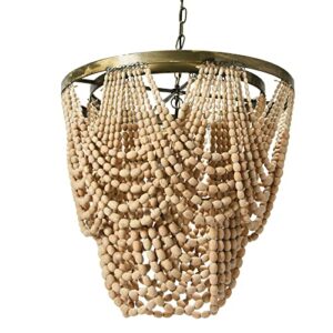 creative co-op rustic farmhouse boho light fixture with wooden beads - 2-tier draped bead chandelier