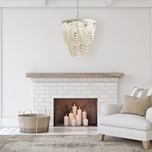 Creative Co-Op Rustic Farmhouse Boho Light Fixture with Wooden Beads - 2-Tier Draped Bead Chandelier