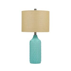 catalina 19970-000 cassie quilted ceramic table lamp with linen drum shade, 26.5", classic aqua blue