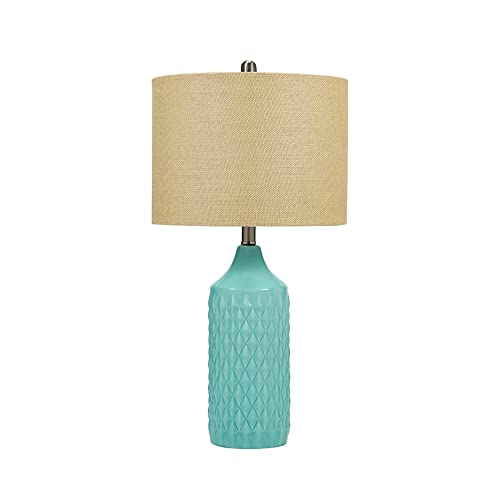 Catalina 19970-000 Cassie Quilted Ceramic Table Lamp with Linen Drum Shade, 26.5", Classic Aqua Blue