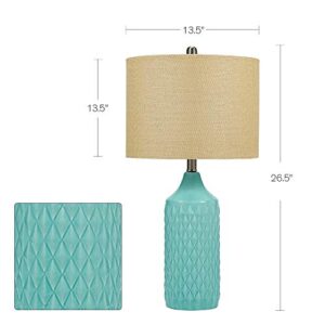 Catalina 19970-000 Cassie Quilted Ceramic Table Lamp with Linen Drum Shade, 26.5", Classic Aqua Blue