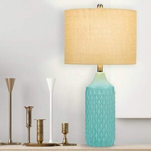 Catalina 19970-000 Cassie Quilted Ceramic Table Lamp with Linen Drum Shade, 26.5", Classic Aqua Blue