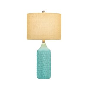 Catalina 19970-000 Cassie Quilted Ceramic Table Lamp with Linen Drum Shade, 26.5", Classic Aqua Blue