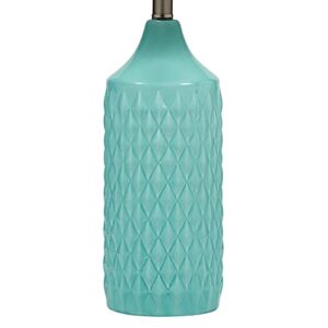 Catalina 19970-000 Cassie Quilted Ceramic Table Lamp with Linen Drum Shade, 26.5", Classic Aqua Blue