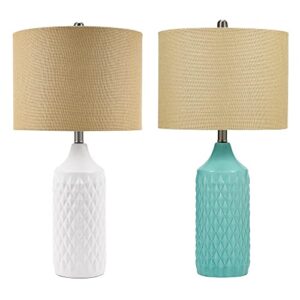 Catalina 19970-000 Cassie Quilted Ceramic Table Lamp with Linen Drum Shade, 26.5", Classic Aqua Blue