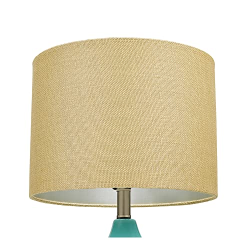 Catalina 19970-000 Cassie Quilted Ceramic Table Lamp with Linen Drum Shade, 26.5", Classic Aqua Blue