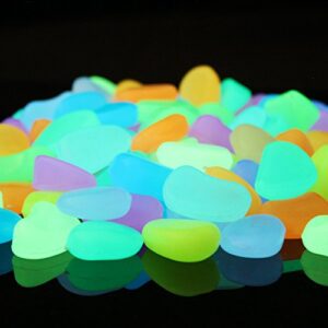 120pcs glow in the dark fish tank aquarium pebbles,rocks, fish tank gravel rocks, glowing pebbles luminous stones for garden gift decoration,375g/0.83lbs, 4/5''-1 1/5'', multicolor