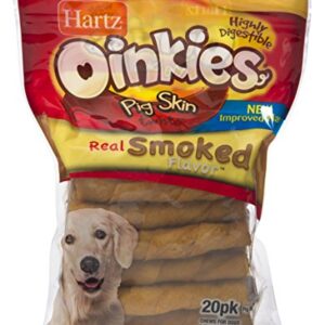 Hartz Oinkies Natural Smoked Pig Skin Twist Dog Treat Chews - 20 Pack