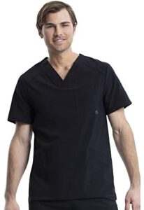 cherokee v- neck men's scrub top with rib knit back panels ck900a, m, black