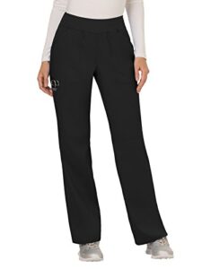 cherokee pull-on scrub pants for women workwear revolution, soft stretch ww110p, l petite, black