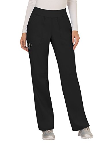 Cherokee Pull-On Scrub Pants for Women Workwear Revolution, Soft Stretch WW110P, L Petite, Black