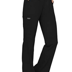 Cherokee Pull-On Scrub Pants for Women Workwear Revolution, Soft Stretch WW110P, L Petite, Black