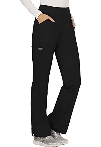 Cherokee Pull-On Scrub Pants for Women Workwear Revolution, Soft Stretch WW110P, L Petite, Black