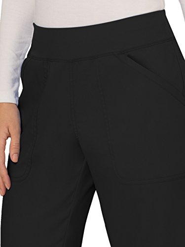 Cherokee Pull-On Scrub Pants for Women Workwear Revolution, Soft Stretch WW110P, L Petite, Black