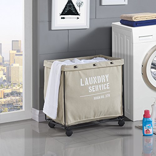 Danya B. Army Canvas Laundry Hamper on Wheels, Canvas Laundry Bag, Laundry Basket with Wheels