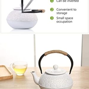 Sotya Cast Iron Teapot, 40oz/1200ml Japanese Tetsubin Tea Pot with Infuser for Loose Leaf and Tea Bags, Tea Kettle Coated with Enameled Interior for Stove Top, White