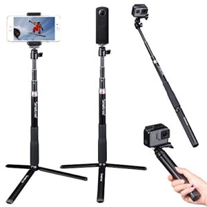 smatree telescoping selfie stick with tripod stand compatible for gopro hero 11/10/9/8/7/6/5/4/3+/3/session/gopro hero (2018),insta360,dji osmo action,ricoh theta s/v,compact cameras and cell phones