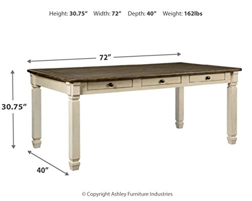 Signature Design by Ashley Bolanburg Farmhouse Dining Table with Drawers, Seats up to 6, Whitewash