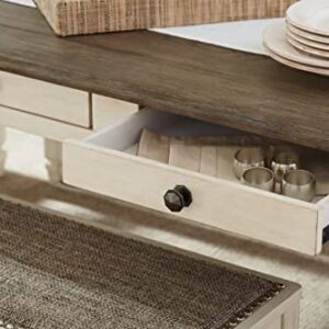 Signature Design by Ashley Bolanburg Farmhouse Dining Table with Drawers, Seats up to 6, Whitewash