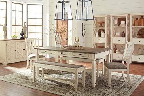 Signature Design by Ashley Bolanburg Farmhouse Dining Table with Drawers, Seats up to 6, Whitewash