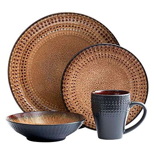 Pfaltzgraff Cambria 16-Piece Stoneware Dinnerware Set, Service for 4, Dark Brown