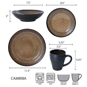 Pfaltzgraff Cambria 16-Piece Stoneware Dinnerware Set, Service for 4, Dark Brown