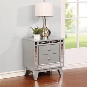 Coaster Furniture Leighton Modern Glam 2 Drawer Nightstand Bedroom Bedside Table Storage Drawers Mirrored Frame Metallic Mercury Silver 204922