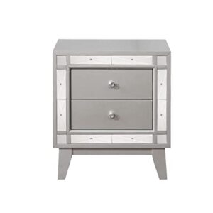 Coaster Furniture Leighton Modern Glam 2 Drawer Nightstand Bedroom Bedside Table Storage Drawers Mirrored Frame Metallic Mercury Silver 204922