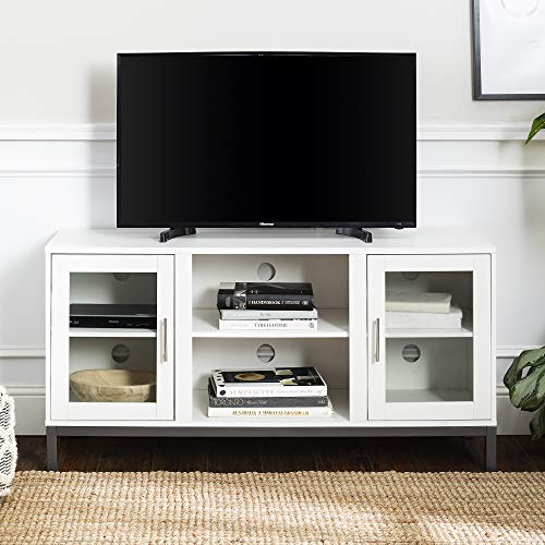 Walker Edison Modern Glass and Wood Universal TV Stand with Open Storage For TV's up to 58" Flat Screen Living Room Storage Entertainment Center, 52 Inch, White