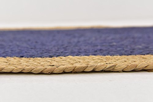 Unique Loom Braided Jute Collection Classic Quality Made Natural Hand Woven with Solid Color Detail, Area Rug, Runner 2' 6" x 6' 0", Navy Blue/Tan