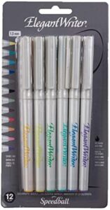 speedball elegant writer calligraphy 12 marker set, assorted colors, 1.3 mm chisel nib tip pens for drawing, journaling, and scrapbooking