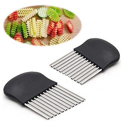 Crinkle Chopper, French Fries Potato Cutters Fruit Vegetable Wavy Chopper Knife Stainless Steel Blade Cutting Tool, Set of 2