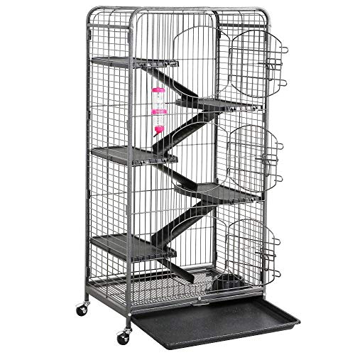 go2buy Metal 6 Levels Ferret Cage Playpen for Rabbit Chinchilla Squirrels w/3 Doors/Bowl/Water Bottle 25.2 x 16.9 x 51.6 Inch Black