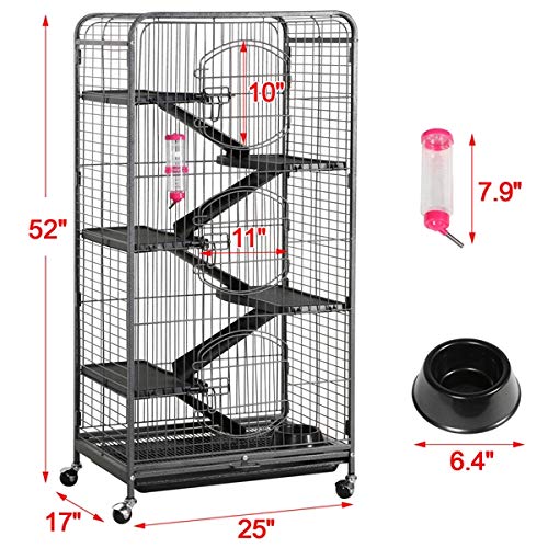 go2buy Metal 6 Levels Ferret Cage Playpen for Rabbit Chinchilla Squirrels w/3 Doors/Bowl/Water Bottle 25.2 x 16.9 x 51.6 Inch Black