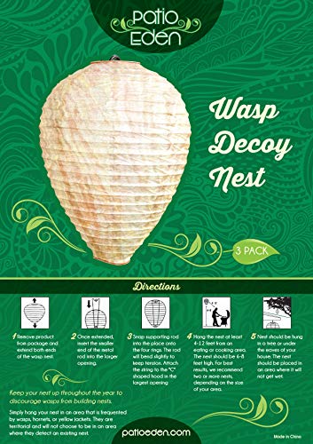 Patio Eden by Maad Brands - Wasp Nest Decoy - 3 Pack- Eco Friendly Hanging Wasp Repellent