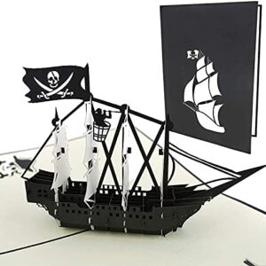 PopLife Black Pirate Ship Pop Up Card for All Occasions - Happy Birthday, Graduation, Congratulations, Retirement, Anniversary, Fathers Day - Treasure Hunters, Ocean Lovers - Folds Flat for Mailing