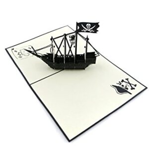 PopLife Black Pirate Ship Pop Up Card for All Occasions - Happy Birthday, Graduation, Congratulations, Retirement, Anniversary, Fathers Day - Treasure Hunters, Ocean Lovers - Folds Flat for Mailing