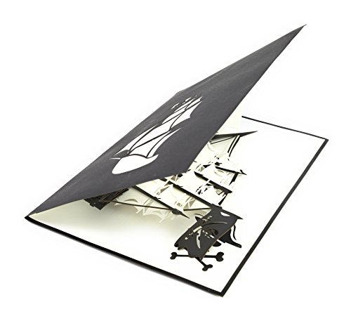 PopLife Black Pirate Ship Pop Up Card for All Occasions - Happy Birthday, Graduation, Congratulations, Retirement, Anniversary, Fathers Day - Treasure Hunters, Ocean Lovers - Folds Flat for Mailing