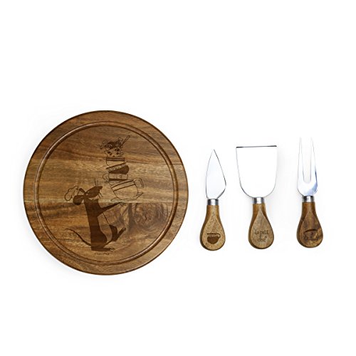 TOSCANA - a Picnic Time brand Disney Brie Cheese Knife Charcuterie Set, Wood Cutting Board, Ratatouille - Acacia Wood