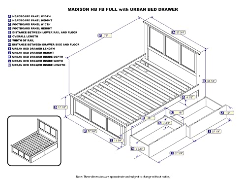 Atlantic Furniture AR8636111 Madison Platform Bed with Matching Foot Board and 2 Urban Bed Drawers, Full, Espresso