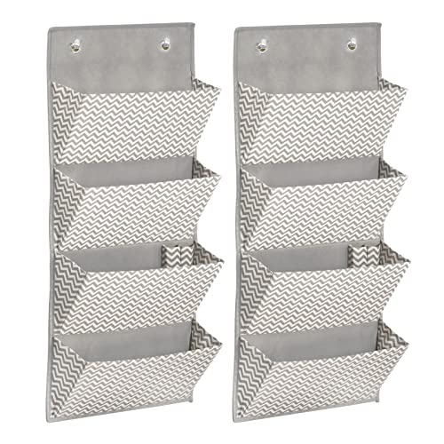 mDesign Soft Fabric Wall Mount/Over Door Hanging Storage Organizer - 4 Large Cascading Pockets - Holds Office Supplies, Planners, File Folders, Notebooks - Chevron Zig-Zag, 2 Pack - Taupe/Natural