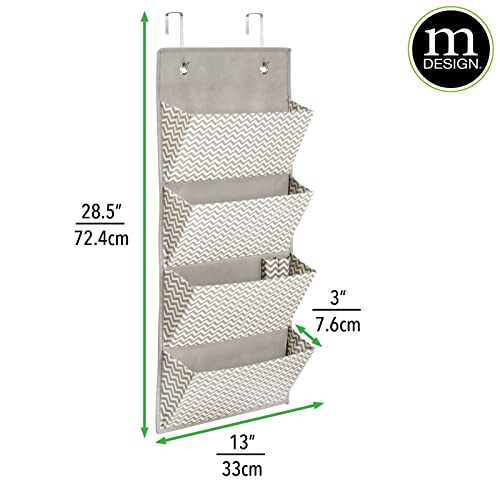 mDesign Soft Fabric Wall Mount/Over Door Hanging Storage Organizer - 4 Large Cascading Pockets - Holds Office Supplies, Planners, File Folders, Notebooks - Chevron Zig-Zag, 2 Pack - Taupe/Natural