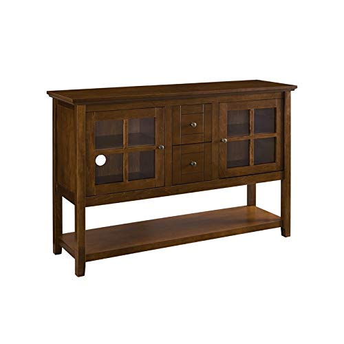 Walker Edison Charlotte Classic Glass Door Storage Buffet, 52 Inch, Walnut