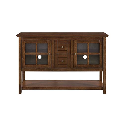 Walker Edison Charlotte Classic Glass Door Storage Buffet, 52 Inch, Walnut