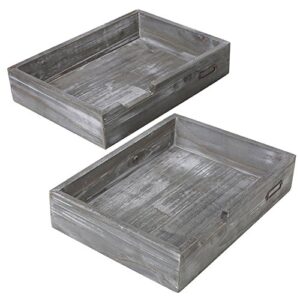 MyGift Ash Gray Wood Stackable Paper Tray Organizer for Desk, Document, File and Mail Holder with Metal Label Holder, Set of 2