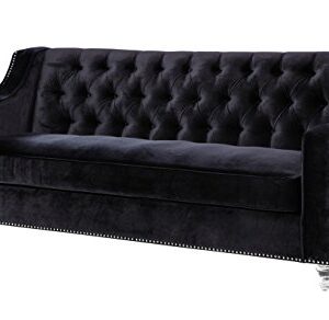 Iconic Home Black Dylan Velvet with Silver Nail head Trim Round Acrylic Feet Sofa