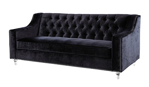 Iconic Home Black Dylan Velvet with Silver Nail head Trim Round Acrylic Feet Sofa