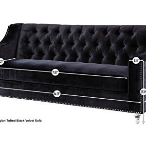 Iconic Home Black Dylan Velvet with Silver Nail head Trim Round Acrylic Feet Sofa