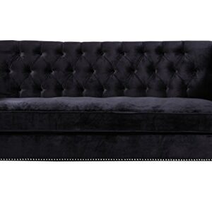 Iconic Home Black Dylan Velvet with Silver Nail head Trim Round Acrylic Feet Sofa