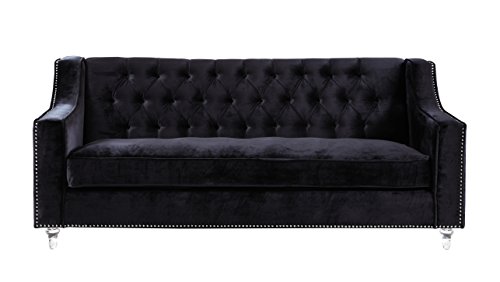 Iconic Home Black Dylan Velvet with Silver Nail head Trim Round Acrylic Feet Sofa